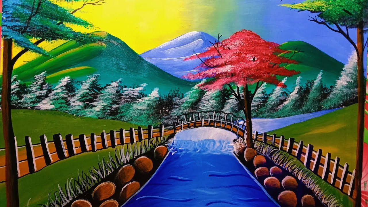 Landscape scenery painting With acrylic colour. Acrylic colour scenery ...
