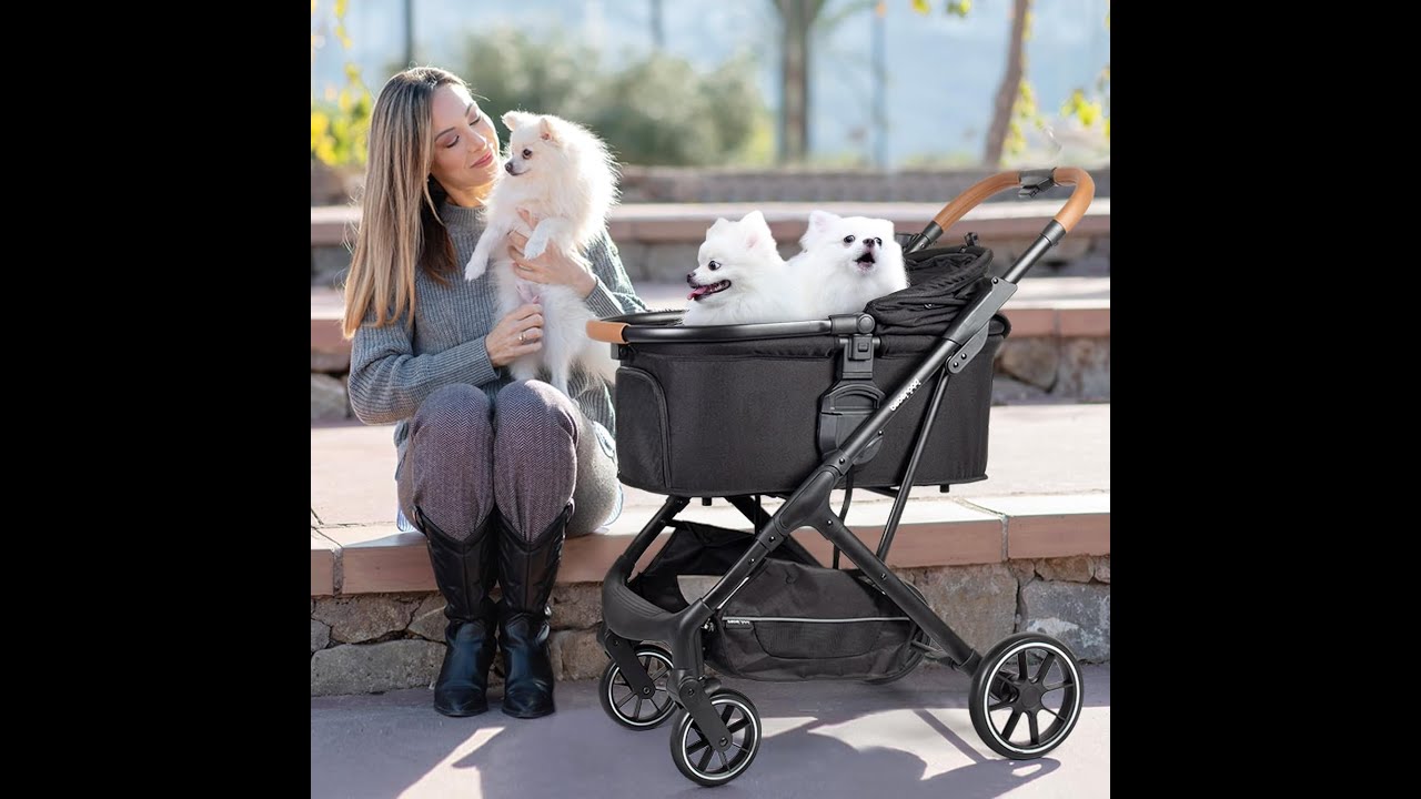 T6 Luxury Pet Stroller for Medium Dog Under 66lbs or 2 Small Dogs ...