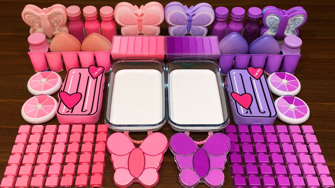 PINK vs PURPLE !!! Mixing random into GLOSSY slime!!!Satisfying Slime ...