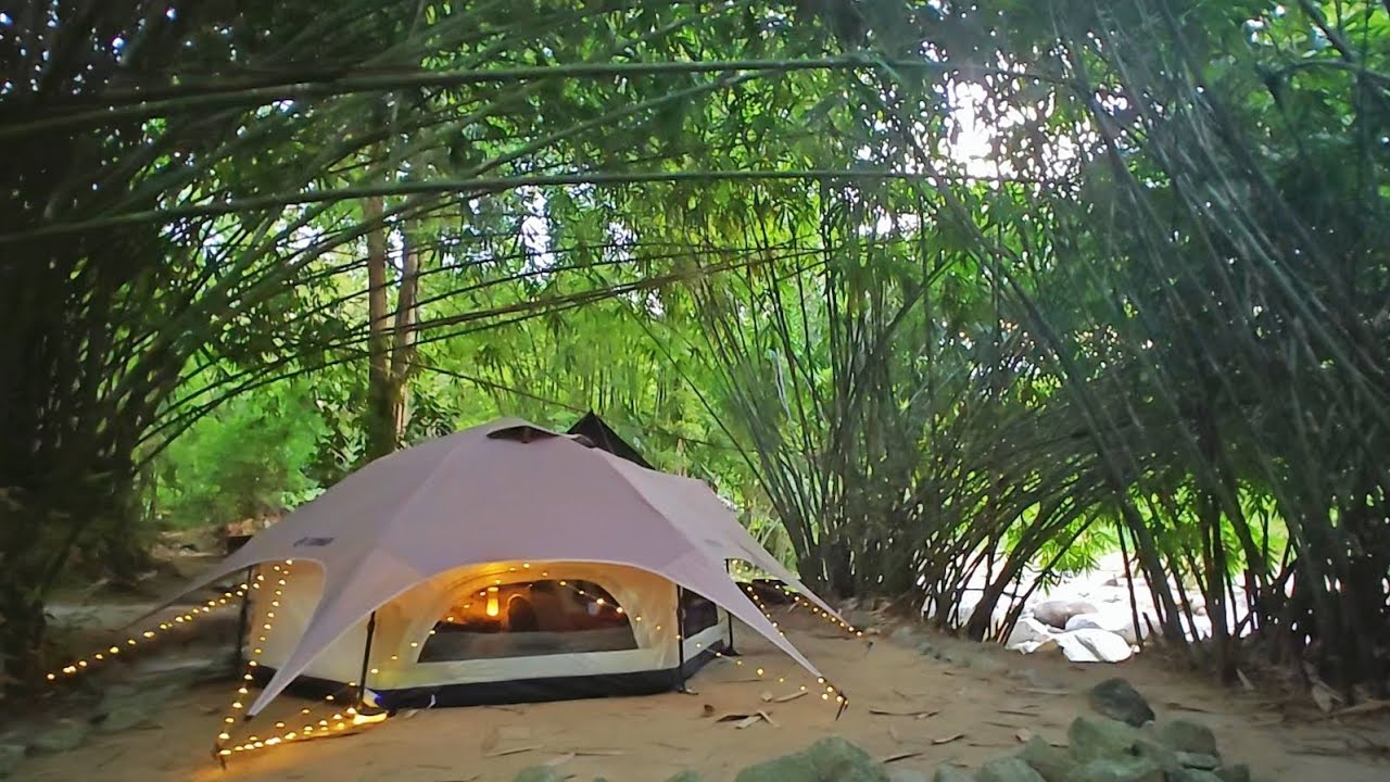 bamboo campsite riverside campsite hotsprings 温泉露营地 河边露营 #竹林露营 ...