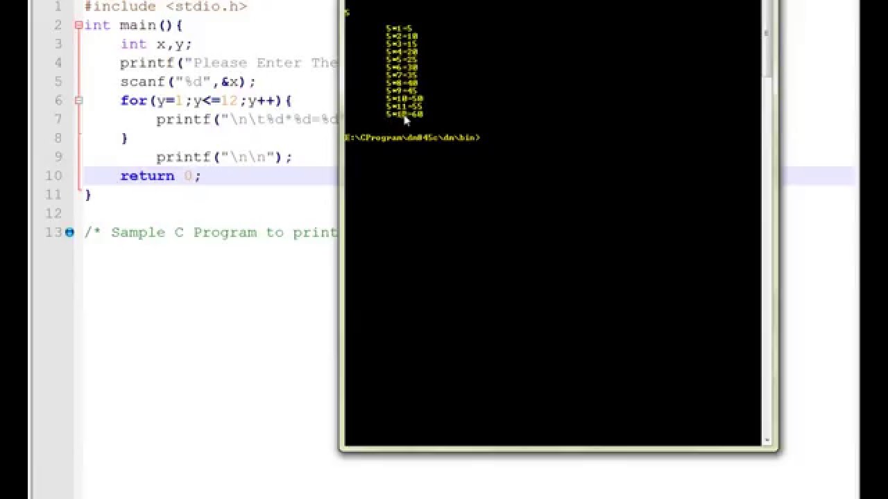 Print Maths Table Using C Program Demo Youtube