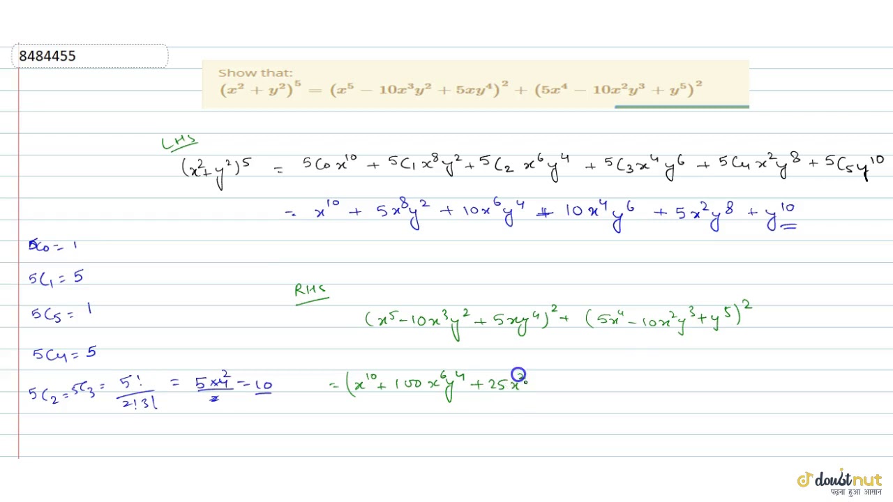 Show That x 2 y 2 5 x 5 10x 3y 2 5xy 4 2 5x 4 10x 2y 3 y 5 2 Show That x 2 y 2 5 x 5 10x 3y 2 5xy 4 2 5x 4 10x 2y 3 y 5 2