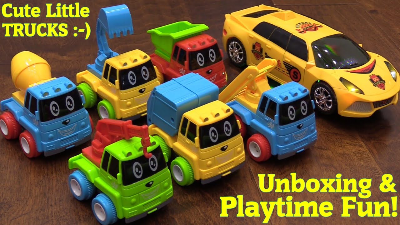 Cute, Colorful Mini Toy Trucks and Yellow Bump & Go Car Unboxing and ...
