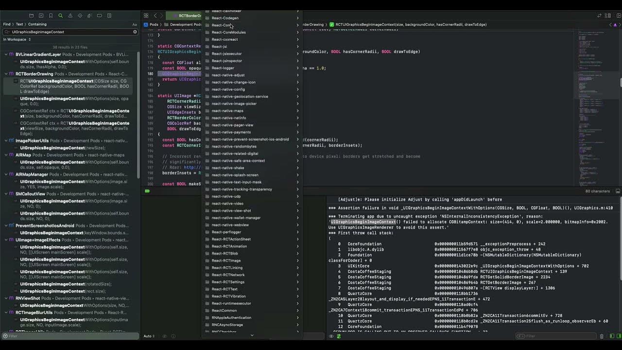 'UIGraphicsBeginImageContext() failed. Xcode 15+ and ios 17+ crash react-native - YouTube