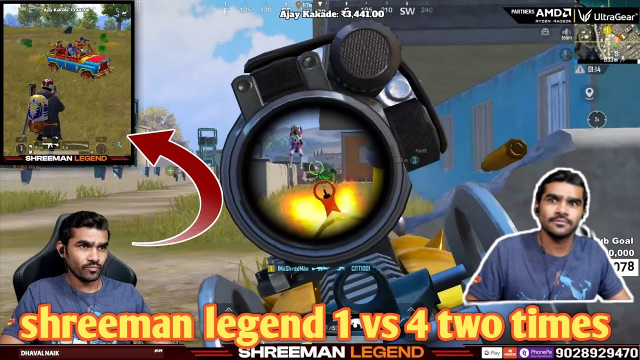 shreeman legend 1 vs 4 two times |#shreemanlegendlive #bgmi #pubgmobile ...