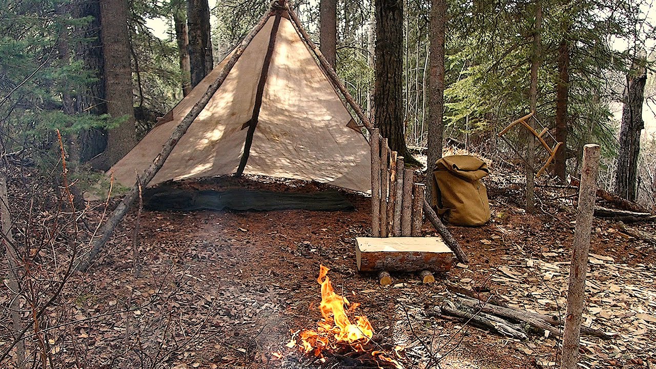 Solo Backcountry Bushcraft Tarp Camp - YouTube