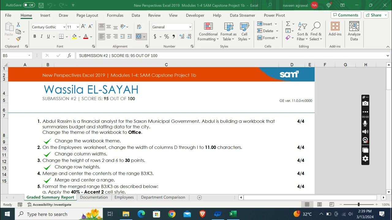 New Perspectives Excel 2019 | Modules 1-4: SAM Capstone Project 1b # ...