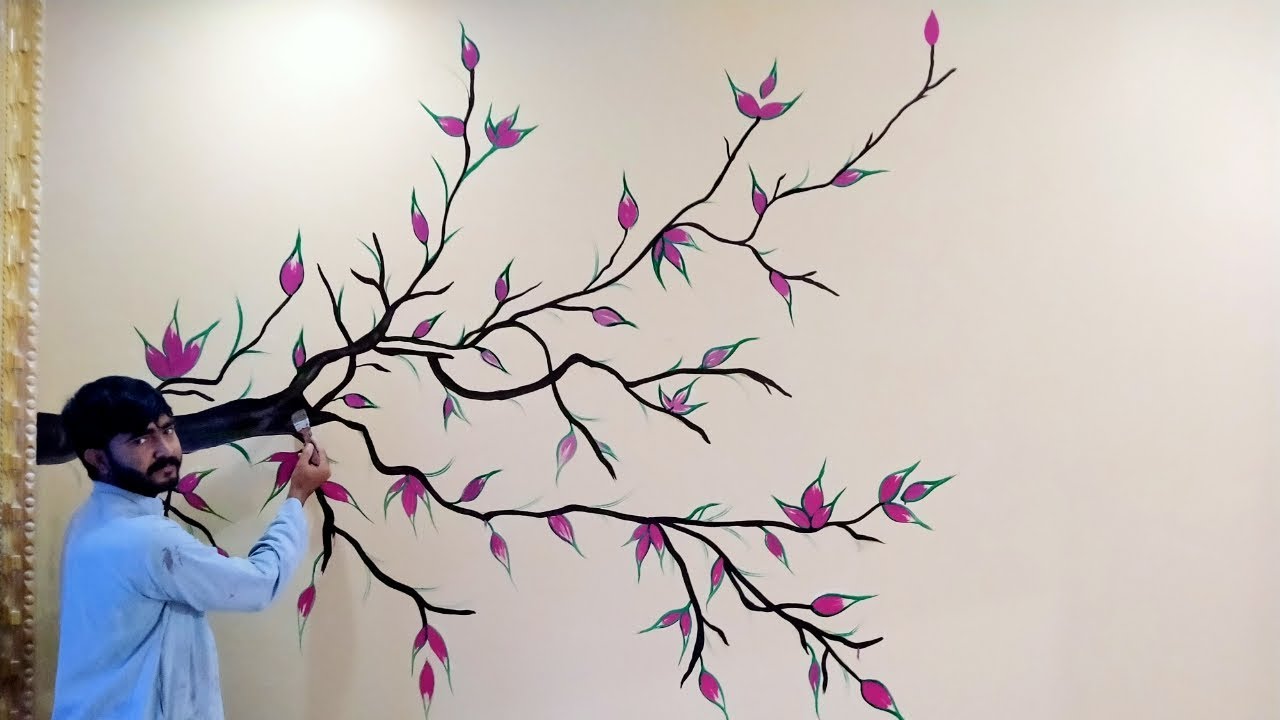 Asian paints new tree Wall painting design on bedroom wall 2019 - YouTube