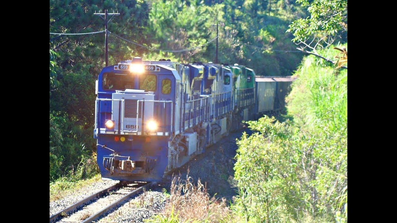 Trem Rumo com 3 Locomotivas ES43 BBi na Engraxadeira / Serra do Cadeado ...