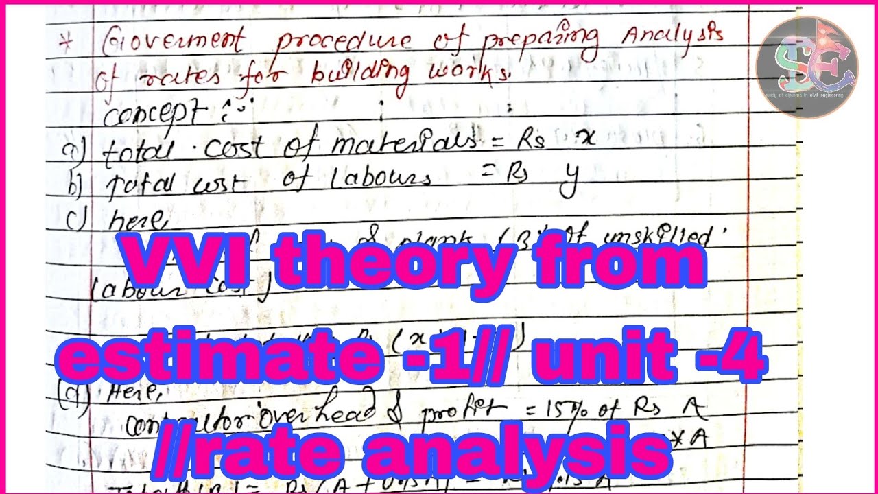 unit-4//estimate -1//Rate analysis theory VVI. gernal ober head cost ...