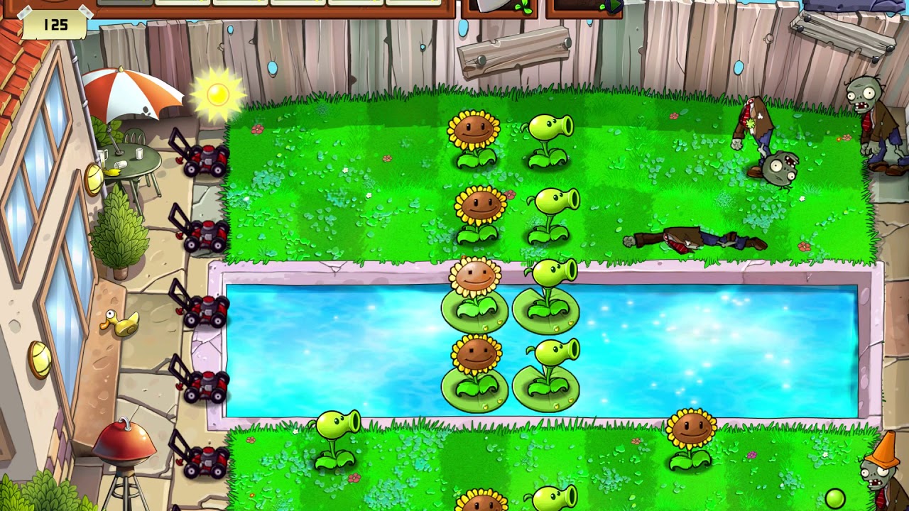 Plants vs Zombies level 4 pea shooter and sunflower - YouTube
