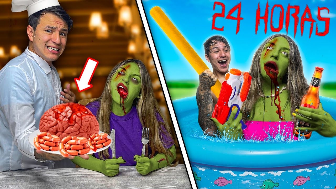 24 HORAS SIENDO NOVIO DE UNA ZOMBIE 🧟‍♀️* ¡Come CARNE HUMANA! - YouTube