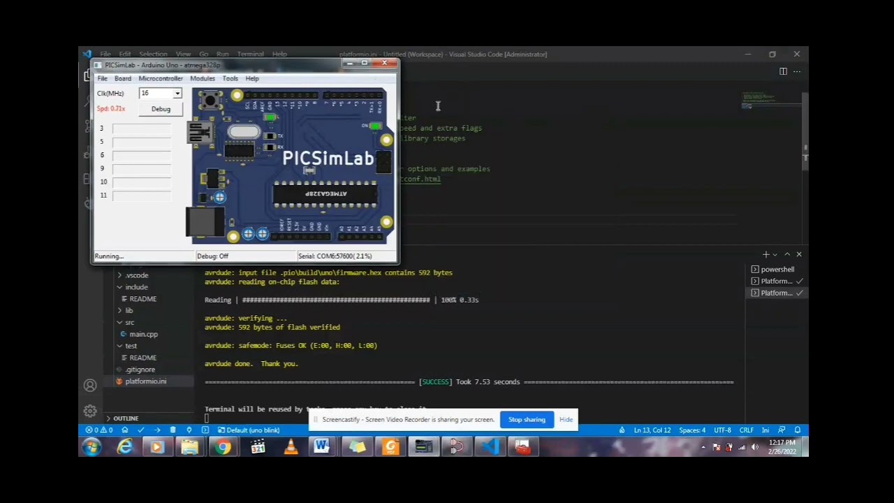 Running led Arduino menggunakan Vscode dan picsimlab - YouTube