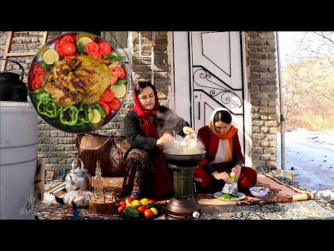Rural women's lifestyle in Iran, nomadic lifestyle (roasted chicken)