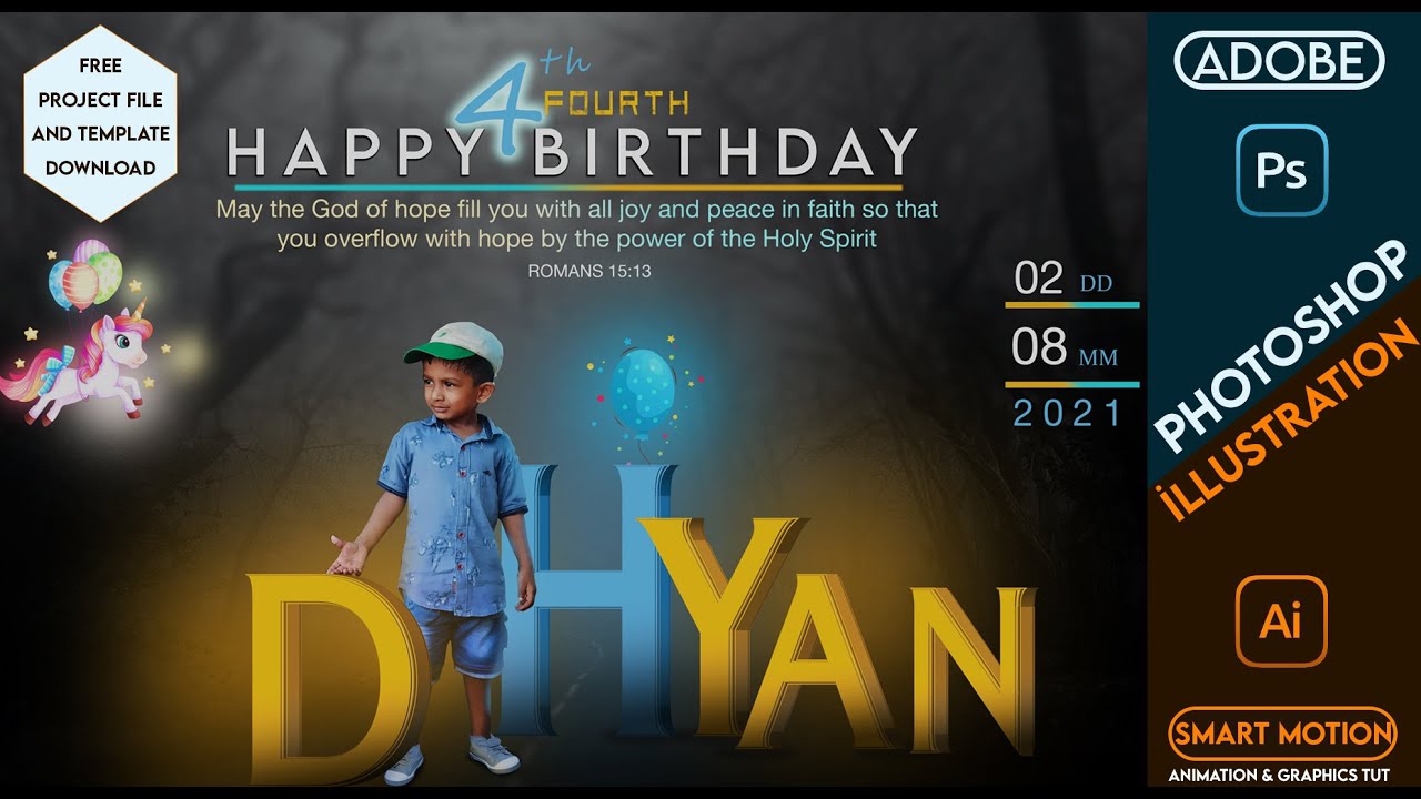 Birthday card creation Photoshop & Illustrator tutorial | free template ...