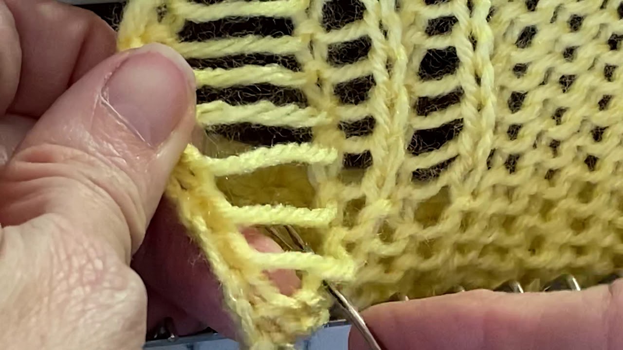 Picking up/latching up dropped stitches part 2 machine knitting - YouTube