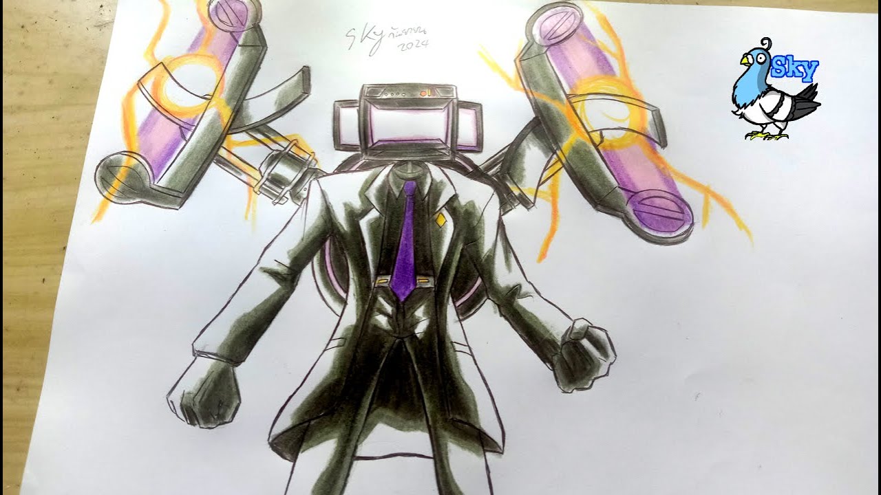 How to Draw Astro Large Big TV Man ...สอนวาด ทีวีแมนจอยักษ์ติดโคมไฟ ...