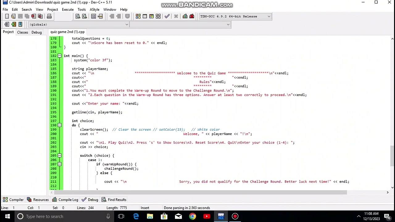 Quiz game | C++ programming - YouTube