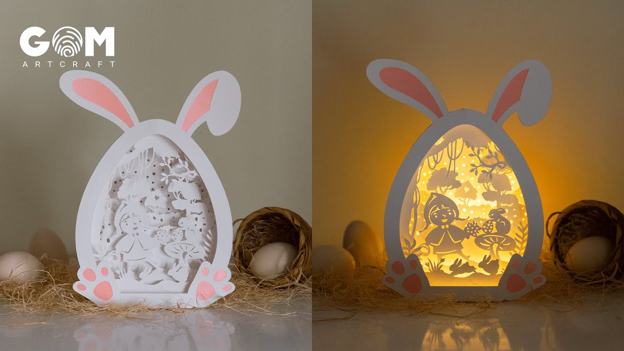 How To Make Paper Cut Easter Bunny Shadow Box - Easter Egg Lantern ...