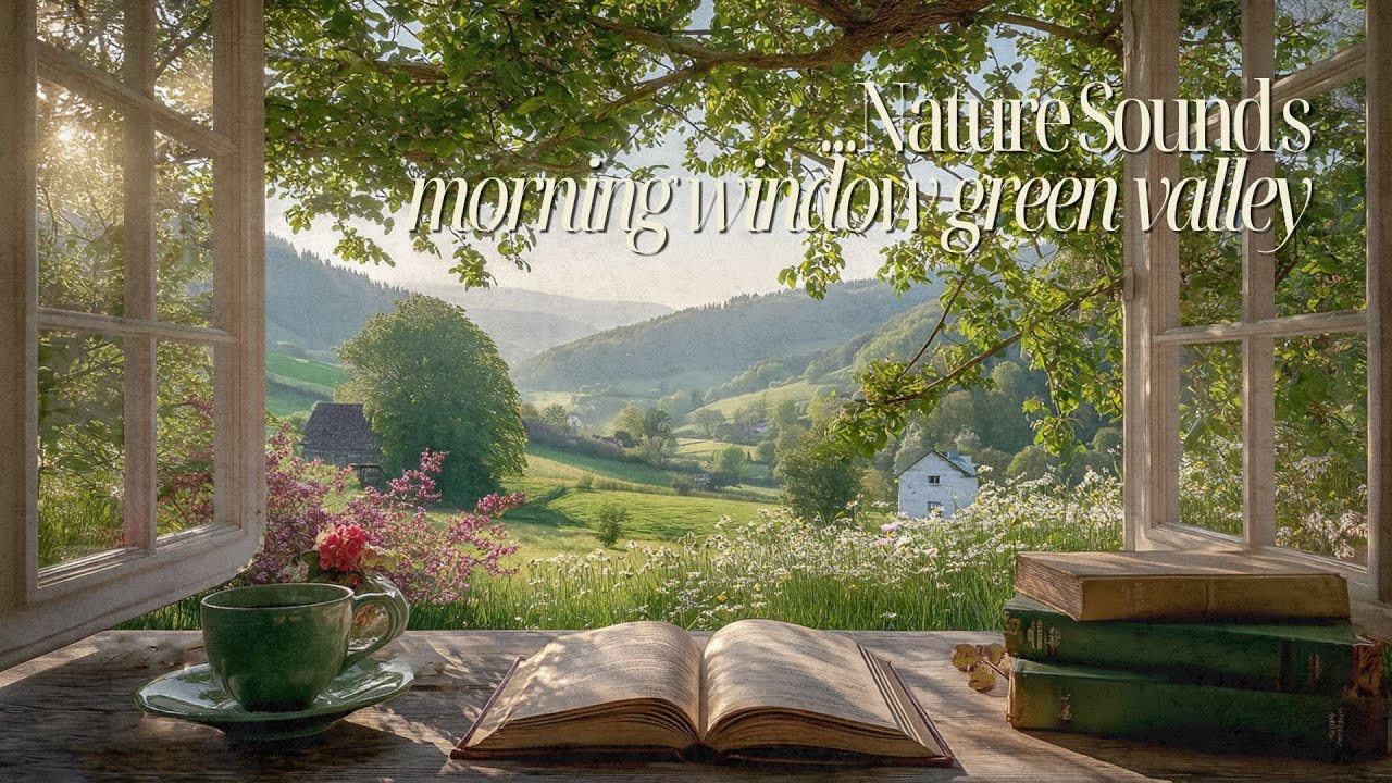Morning Window Green Valley 🌿 Gentle Countryside Ambience, Birdsong, ASRM...for Study, Read ...