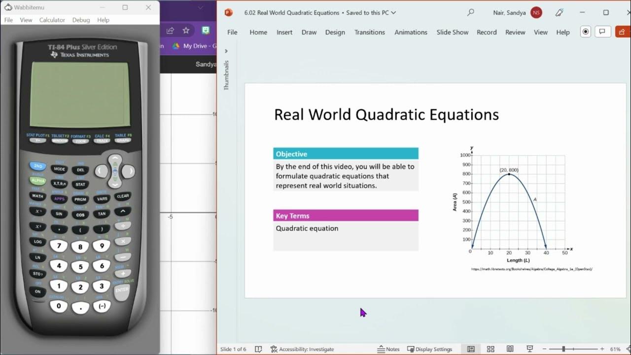 6.02 Real World Quadratic Equations - YouTube
