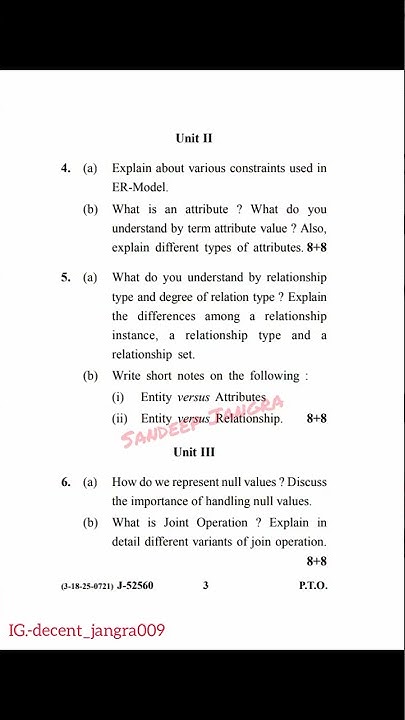 DBMS Previous Year Question Paper of 3rd semester | Gju Hisar | Data Base Management System ...