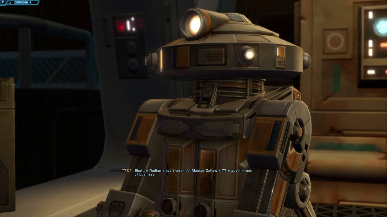 swtor: t7-01 talks about the slaver Shafu - YouTube