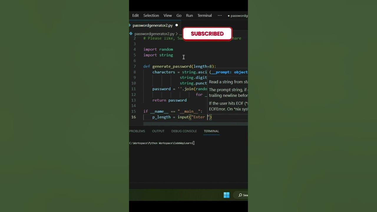 Password Generator In Python Pythonprogramming Trending Ytshorts Pythonscripting Reels
