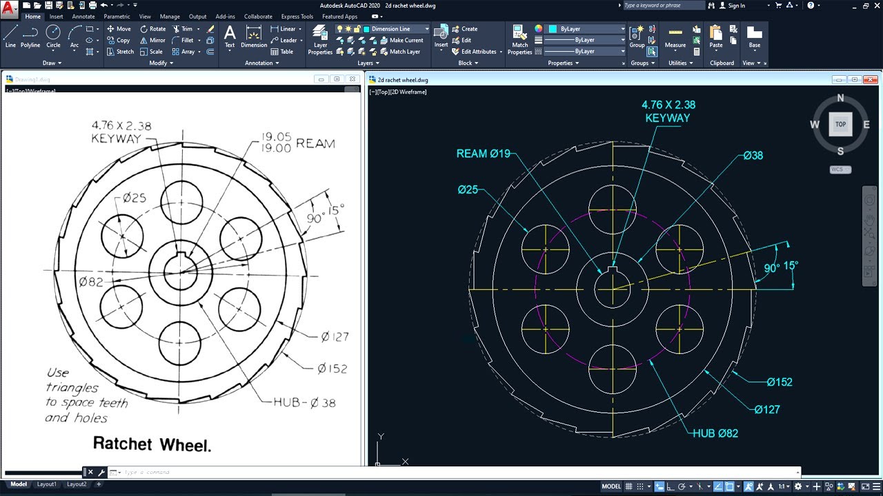 #6 Ratchet Wheel 2D Drawing In AutoCAD Tutorial In Urdu/Hindi | Ratchet ...