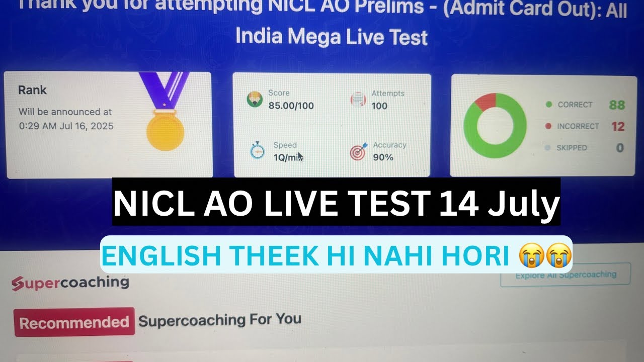 NICL AO TESTBOOK LIVE TEST || ADMIT CARD OUT || #ibps #niclao - YouTube