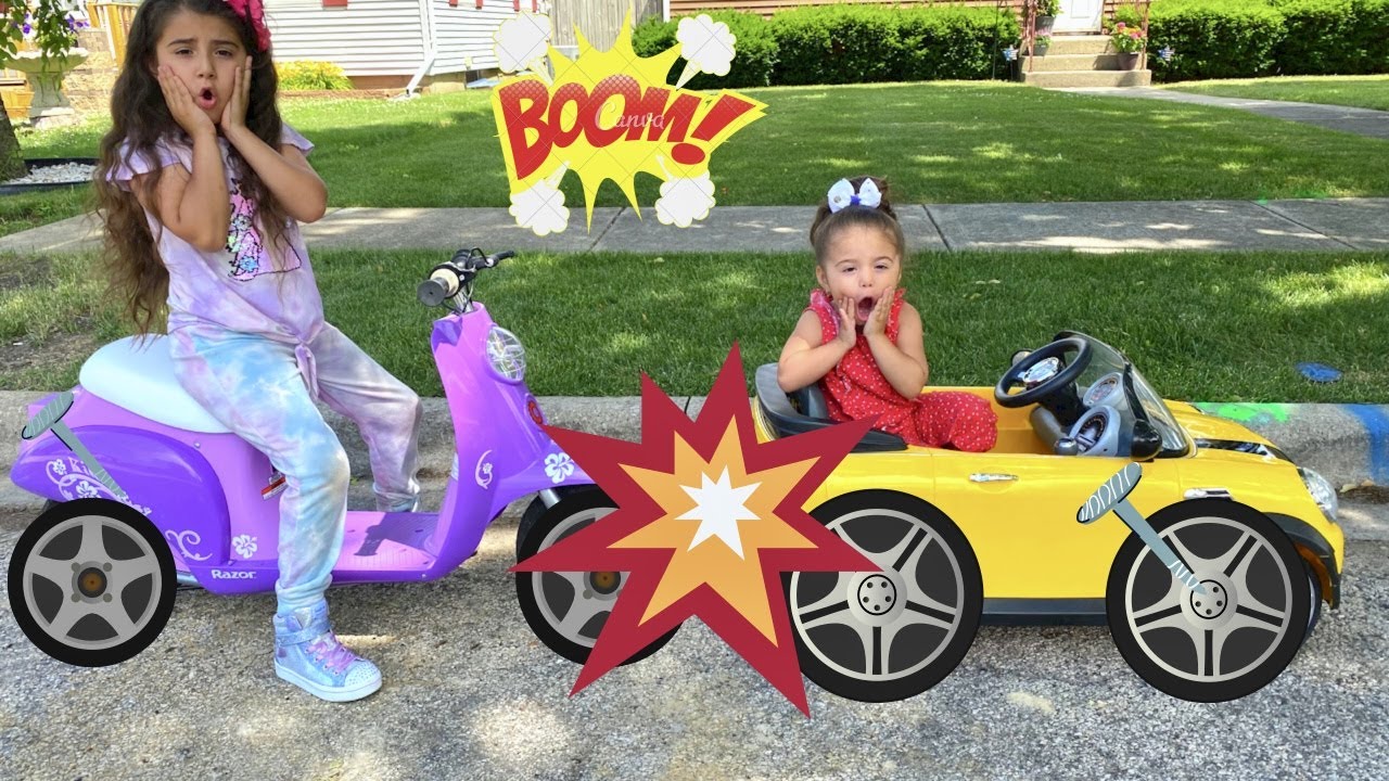 The Yellow MINI Cooper Car |Razor Pocket Mod Scooter Fun Story for kids ...