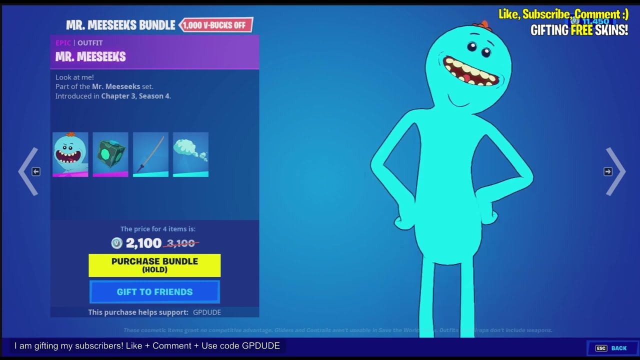 How to get Mr Meeseeks skin for Free in Fortnite - YouTube