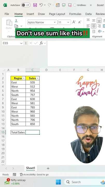 Don T Use Sum In Excel‼️instead Use Amazing Function Excel Exceltricks Exceltips Shorts