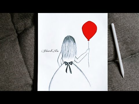 How to draw a Girl with Balloon Step by Step _ bir kız nasıl çizilir ...