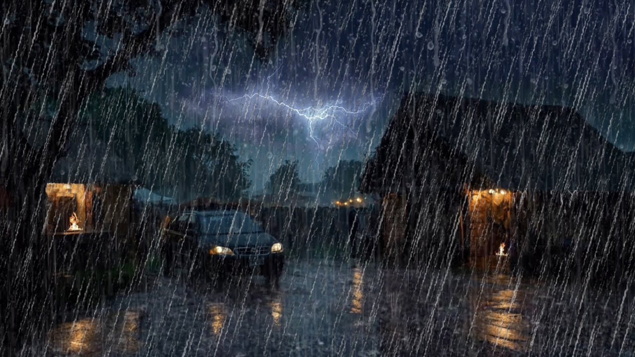 Stormy Heavy Rain on Tent with Cozy Fireplace Ambiance in the Forest ...