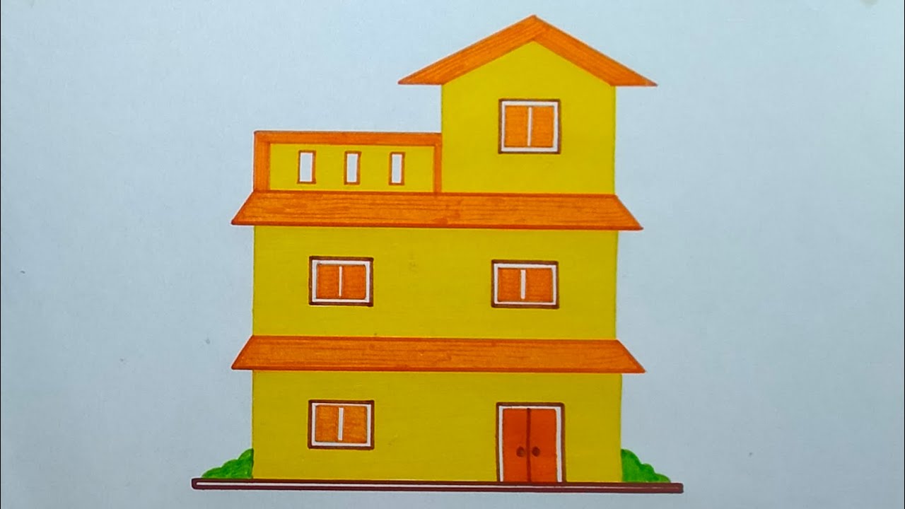 House Drawing / How to Draw a Beautiful House / Level House Drawing ...