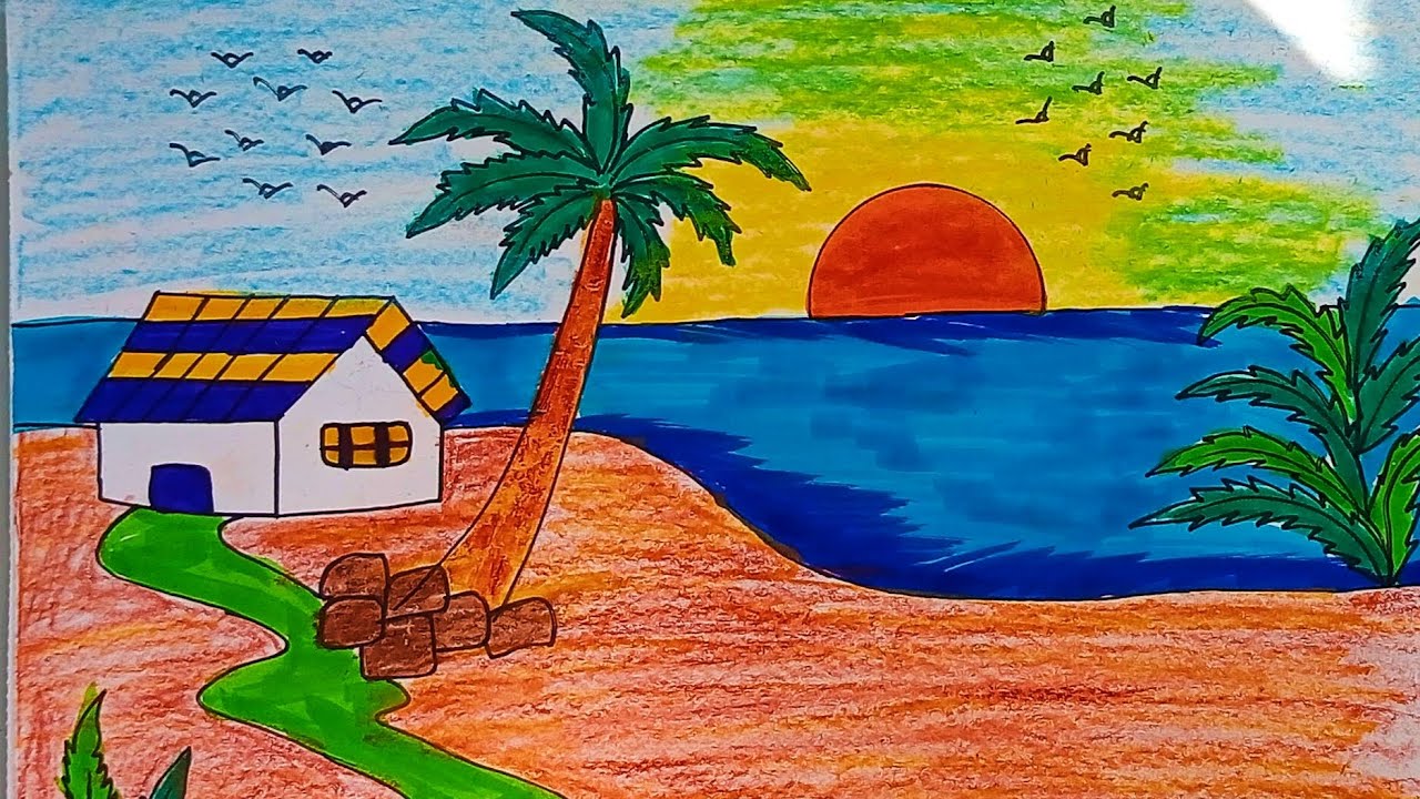 How to draw a sunny morning Eazy/Eazy scenery drawing/morning drawing ...