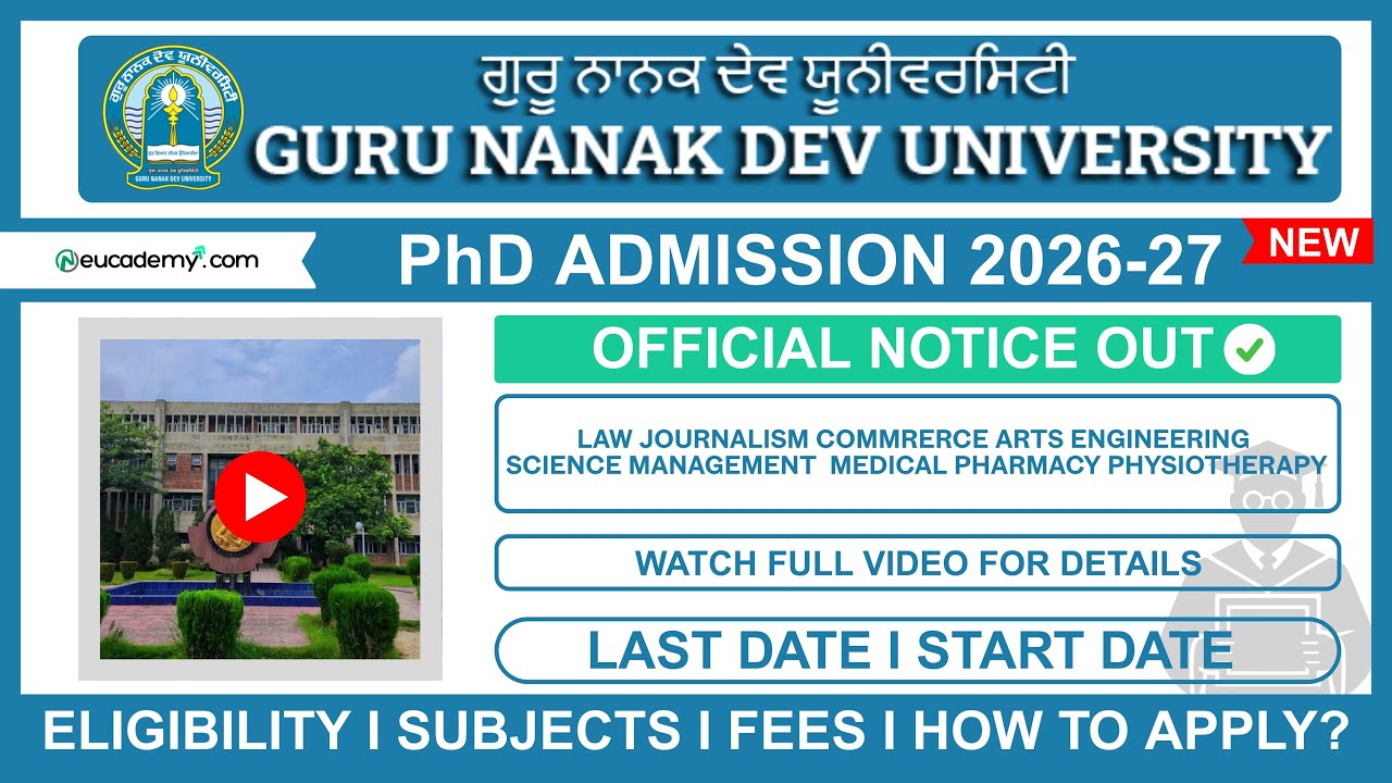 Guru Nanak Dev University GNDU PhD Admission 2026 Notification ...