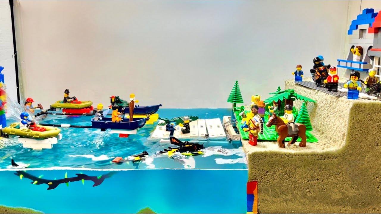 Lego Dam Breach - FLOODED City [with 4 rescue boats] #lego # ...