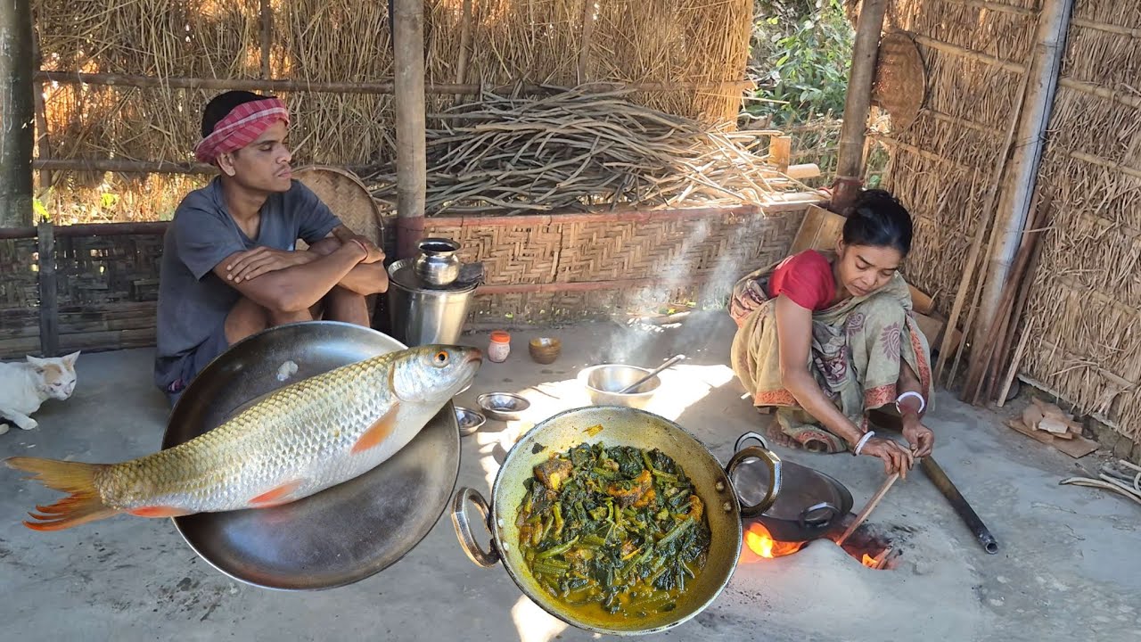 MRIGAL FISH CURRY With LAU SHAK Recipe Cooking And Eating By Mother and ...