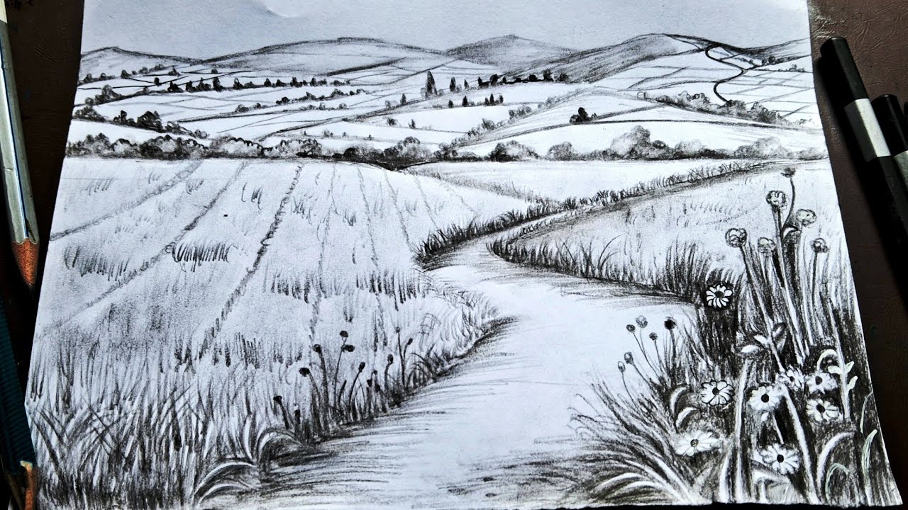 How to draw valley step by step with pencil #art - YouTube