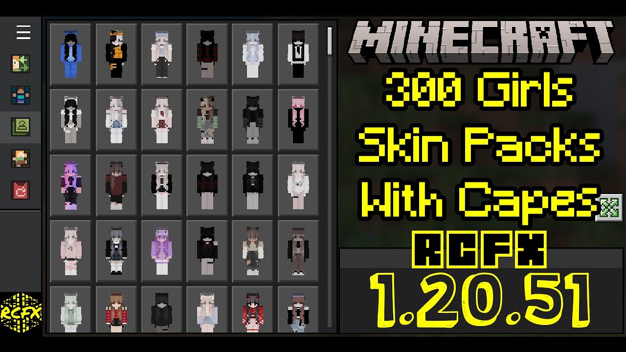 300 Girls Skin Packs With Capes For Minecraft 1.20.51 (Mobile and PC) - YouTube
