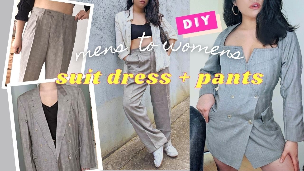 DIY- Power Suit Dress and Trendy Pants transformed from Dad's oversized ...