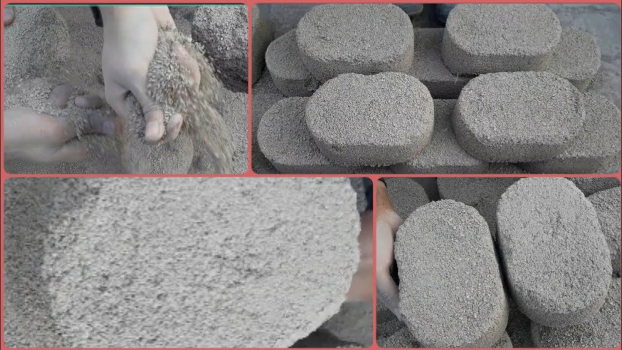 ASMR oval slabs of yellow stone crush dry floor crumbling by both of us ...