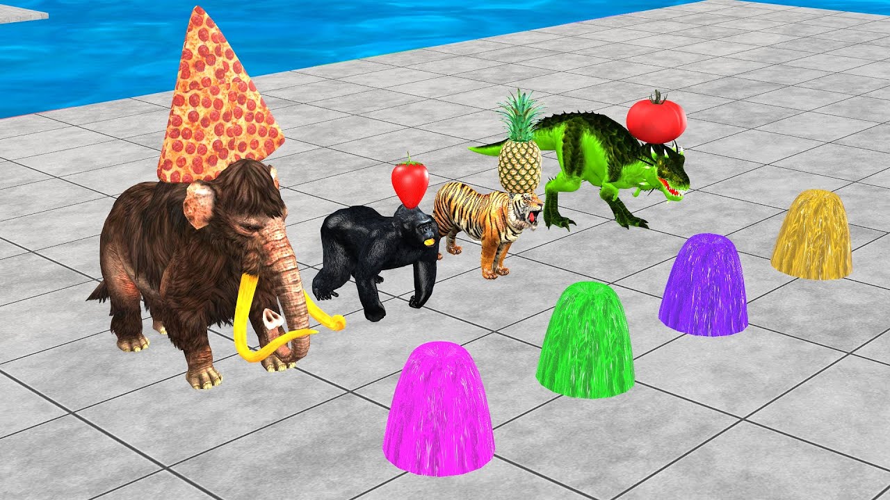 Animal Crossing Fountain with Gorilla Mammoth Elephant Cow Wild Animal ...
