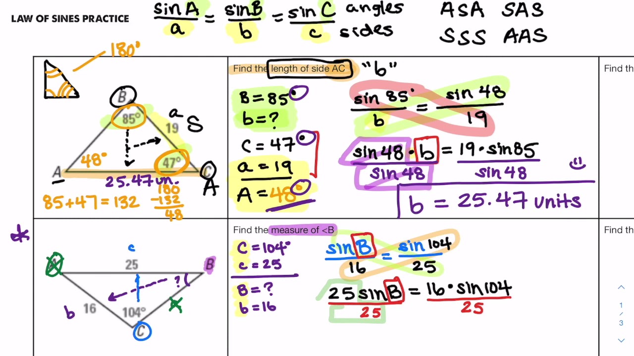 Sine Law Example 2 unknown Angle YouTube