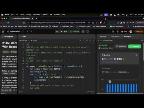 Leetcode POTD 2182. Construct String With Repeat Limit || DSA in Javascript - YouTube
