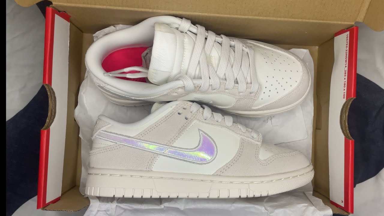 Nike Dunk Low Sail Womens “Iridescent Swoosh” Unboxing Video - YouTube