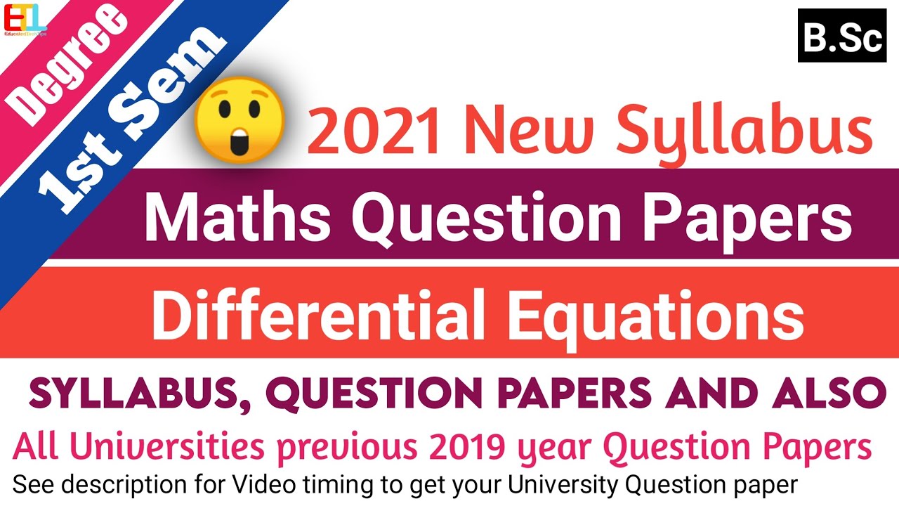 1st sem mathematics Differential Equations Question Papers || Degree ...