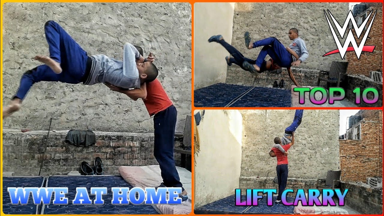 WWE TOP 1O MOVES BEST PIN FALL WWE AT HOME Lift Carry Moves - YouTube